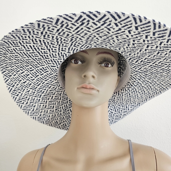 Primark | Accessories | Primark Navy And White Wide Brim Straw Sun Hat ...